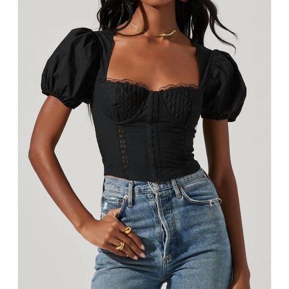 Astr | Tops | New Astr Cupped Short Puff Sleeve Hook And Eye Top In ...